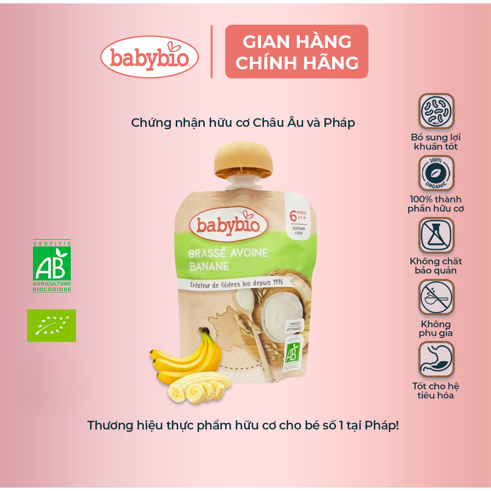 Sữa chua yến mạch hữu cơ cho bé vị chuối Babybio 85g (≥ 6 tháng) | Shopee Việt Nam