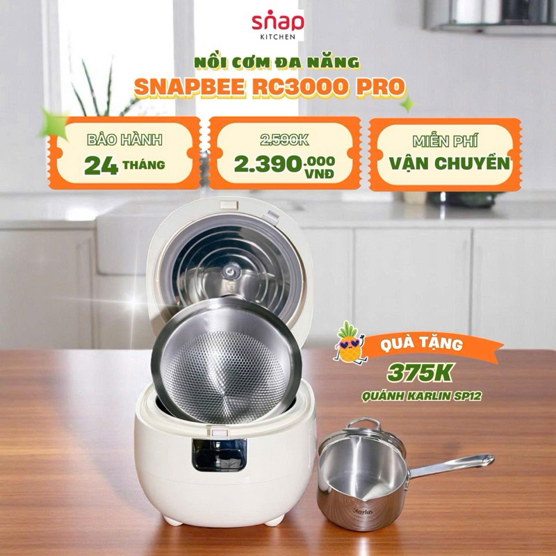 Nồi Cơm Điện SNAPBEE RC3000, Lòng nồi inox, Màn hình LCD Dung tích 3L ...