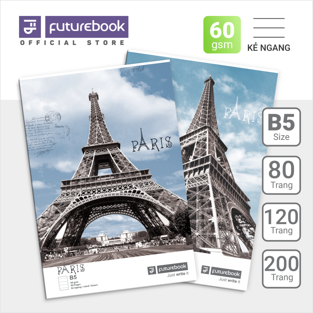 Vở Kẻ Ngang FUTUREBOOK B5 60GSM 200/120/80 Trang - Paris NEW | Shopee Việt Nam