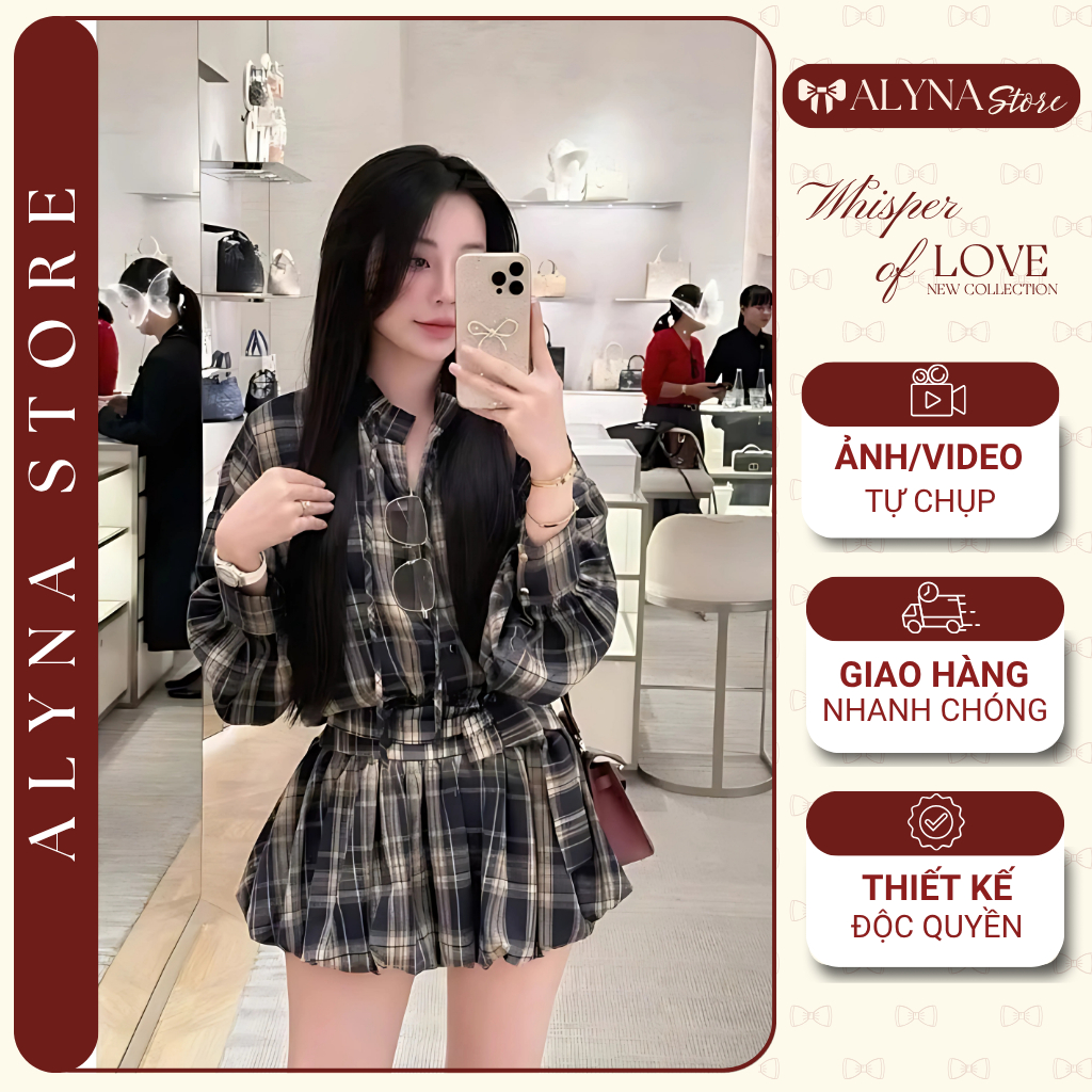 Set Váy Đầm Sơ Mi Cổ Tàu Kẻ Karo Đồ Nữ Kiểu Dáng Áo Sơ Mi Mix Chân Váy ...