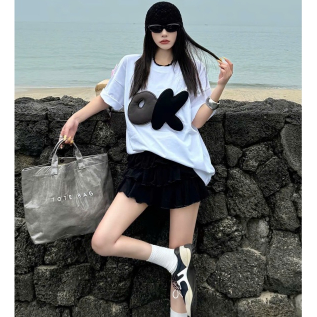 Áo phông Cotton thêu chữ Nổi 3D bản To trước ngực, Áo thun Cổ tròn Tay ...