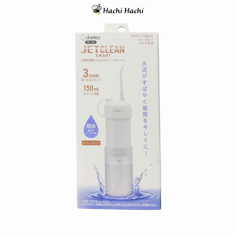 Tăm nước 3 chế độ gấp gọn sạc USB Type C Dretec Jetclean Smart FS-103WT 150ml (Trắng), Kèm 2 đầu ...