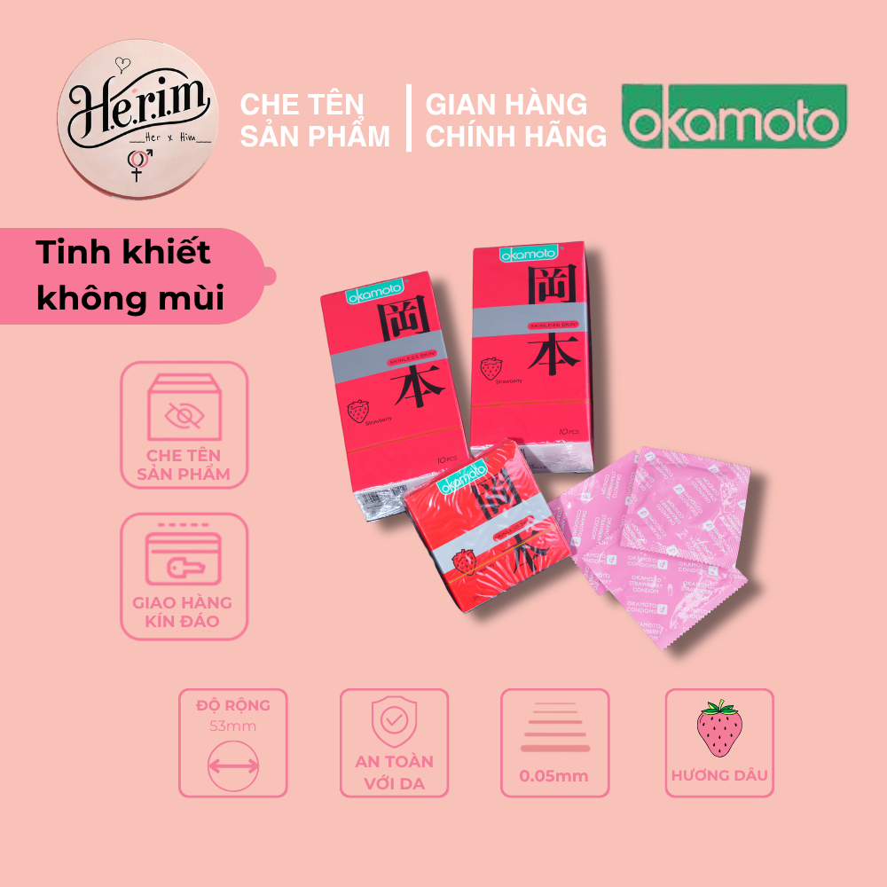 [CHE TÊN] Bao Cao Su Okamoto Skinless Skin Strawberry (Hương Dâu ...