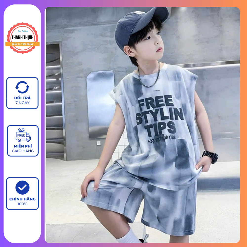 (14-52kg) Bộ quần áo ba lỗ dành cho bé trai mẫu chữ FREE. Chất liệu mềm mại, thoáng mát. H17 ...