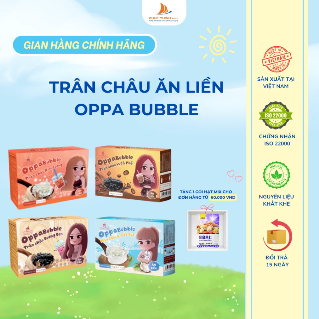 Trân Châu Oppa Bubble Ăn Liền Hộp 350g Topping Giòn Dai Nguyên Liệu Trà ...