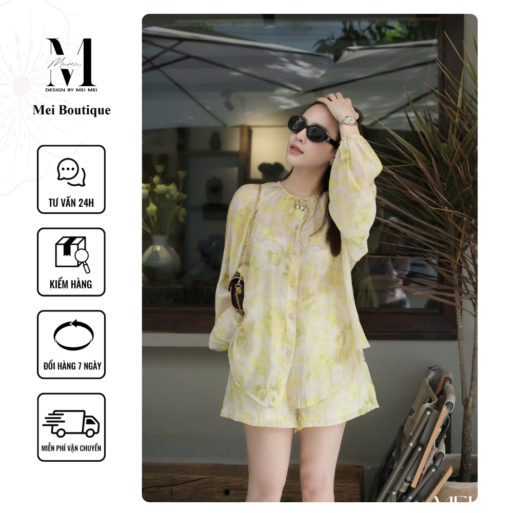 Set đồ nữ dạo phố Mei_Boutique áo tay dài phối cùng quần short thanh ...