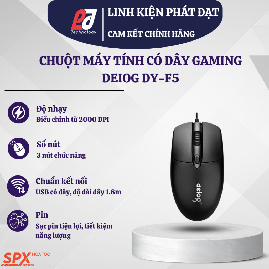 Chuột Có Dây Gaming DEIOG DY-F5 – LED RGB, Silent Click, DPI 2000, Công ...