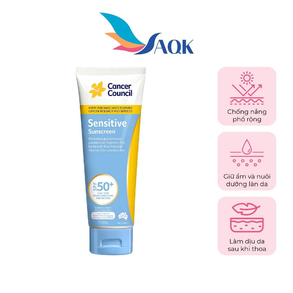 Kem chống nắng cho da nhạy cảm Cancer Council Sensitive Sunscreen SPF50 ...