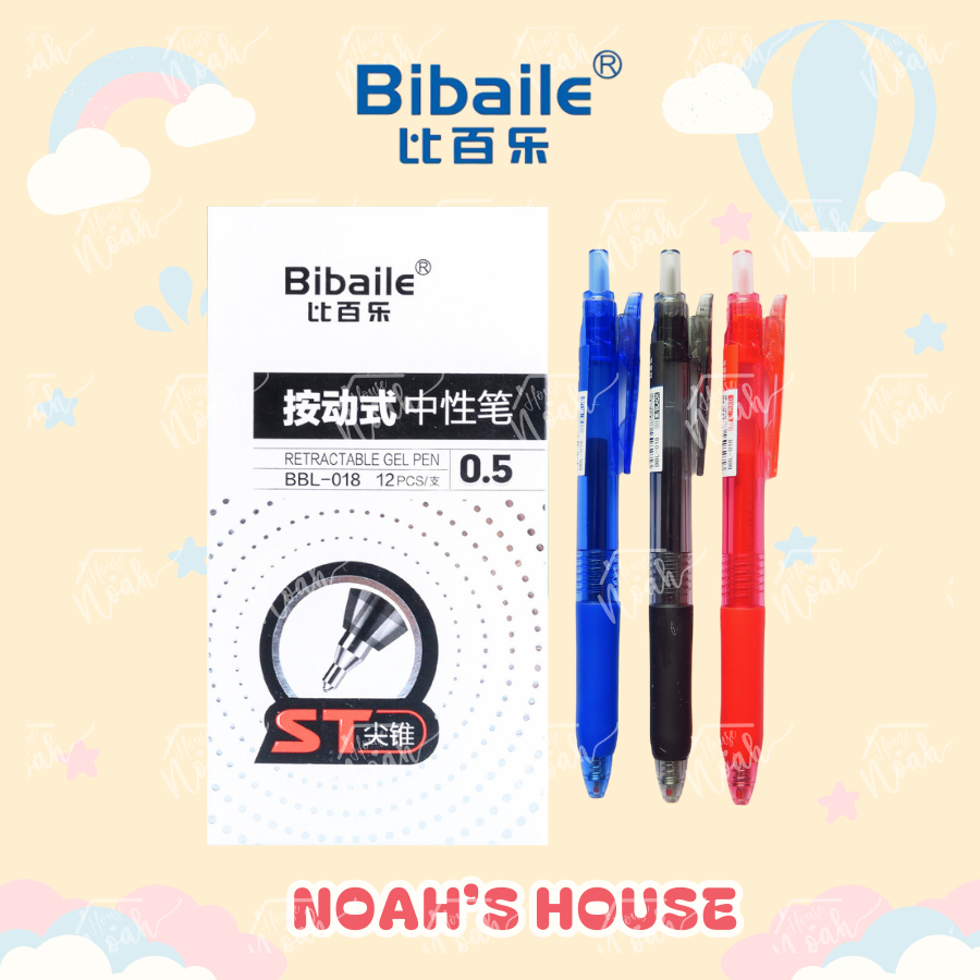 [NOAH'S HOUSE] Hộp Bút Viết Bi Bấm Gel BIBAILE BBL 018 Retractable Gel ...