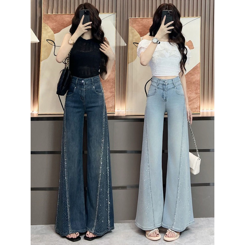 Sẵn- Ảnh Thật 】Quần Jeans ống suông loe đính đá viền kiểu mới , Quần bò ...