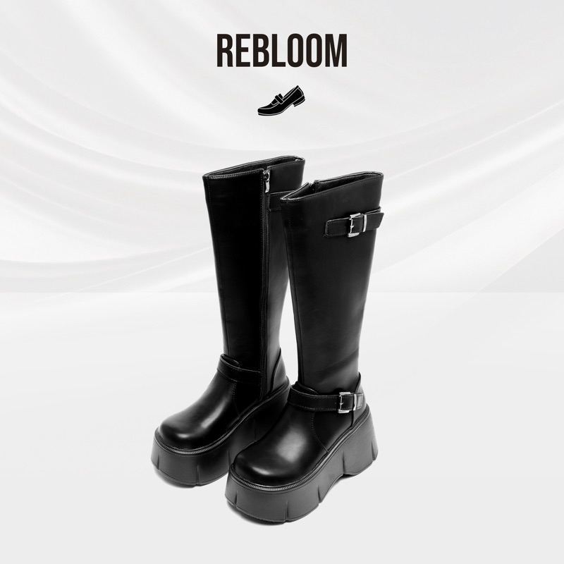 Boot nữ Rebloom - Bốt cổ cao 35cm đế cao 8.5cm có khoá kéo chất da dày ...