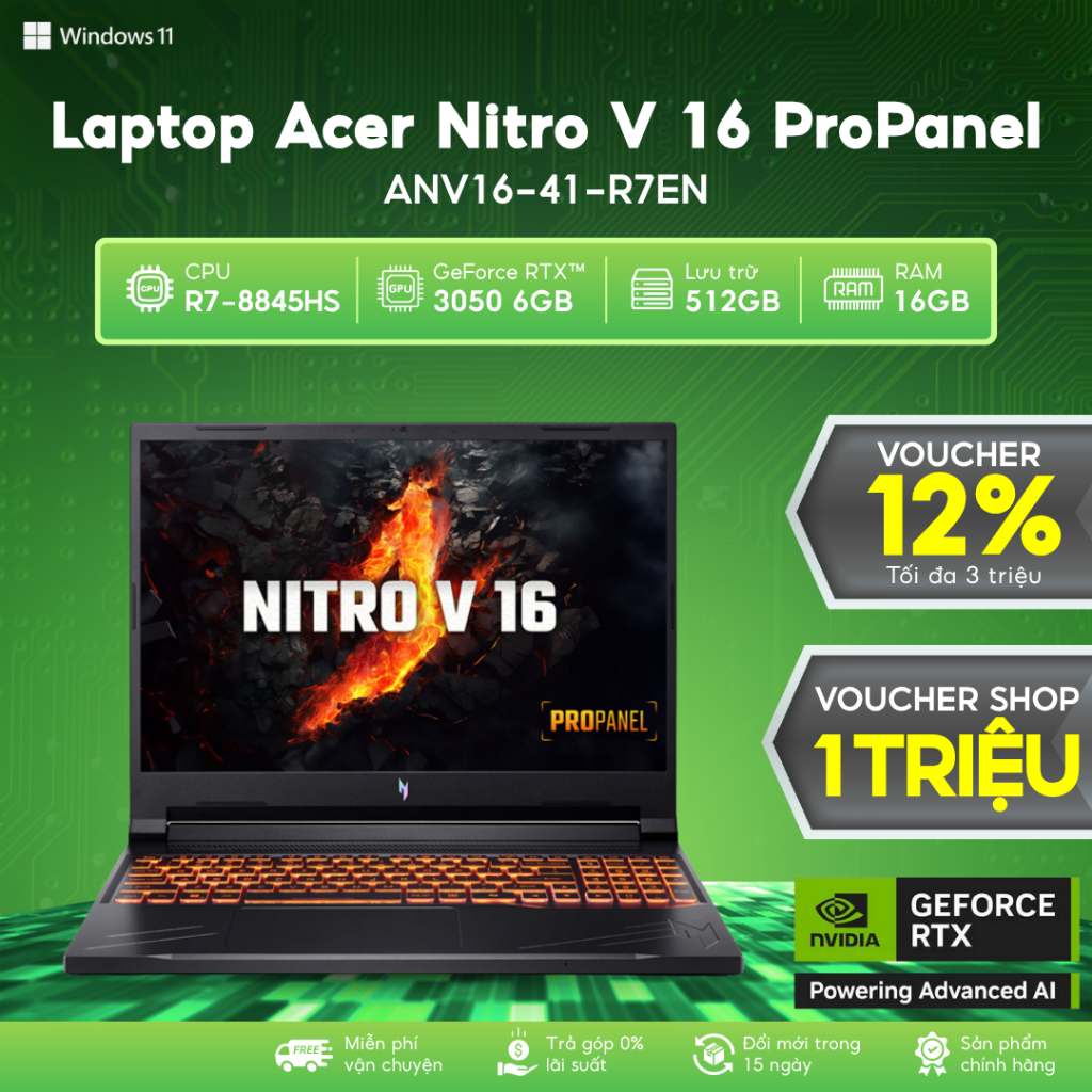 Acer Nitro V 16 ProPanel ANV16-41-R7EN – Laptop gaming đỉnh cao, Ryzen 7, RTX 3050, màn 16 ...