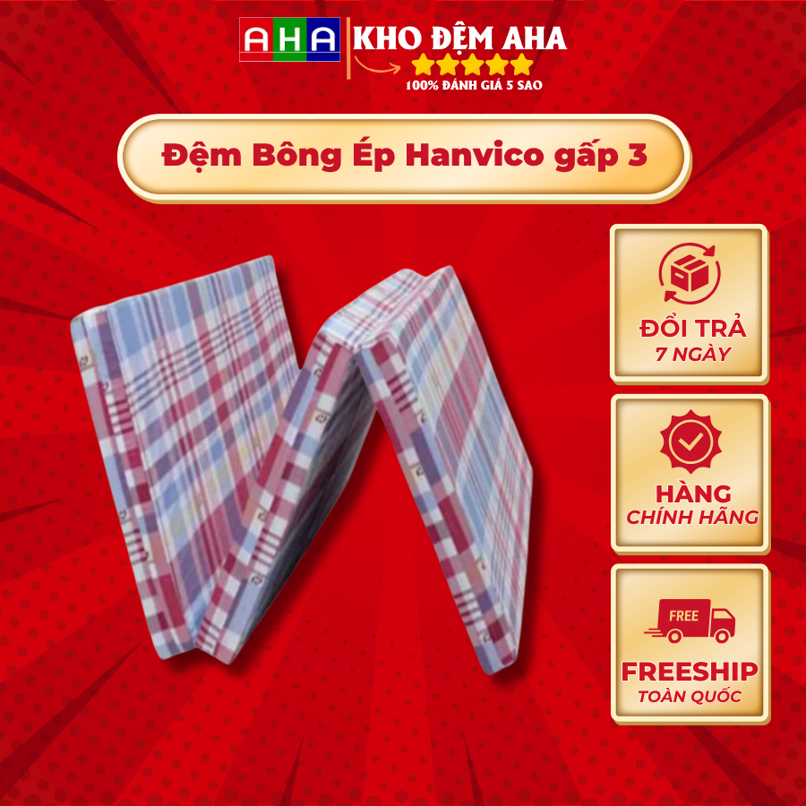 Đệm Bông Ép Hanvico Chống Khuẩn Hàng Chính Hãng, đệm gấp 3 mảnh bảo ...