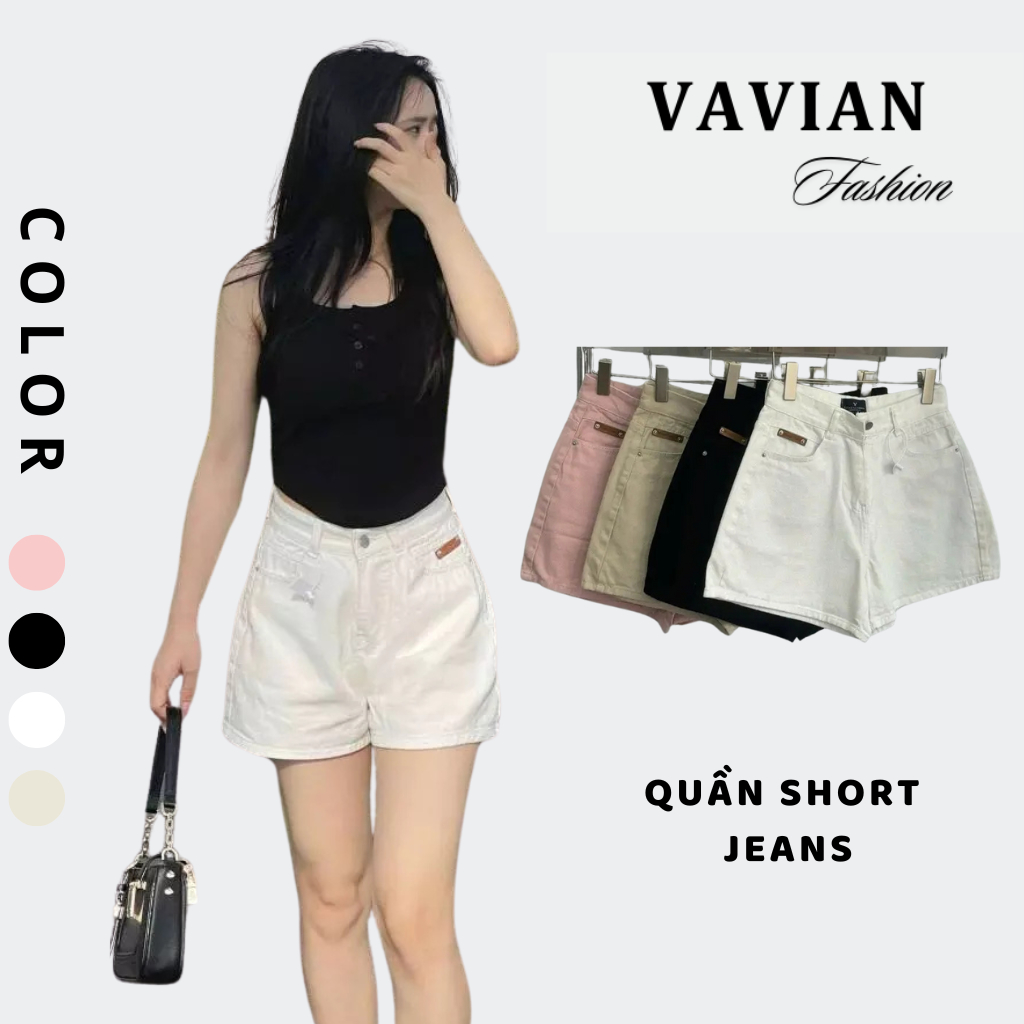 Quần short jean nữ lưng cao chất jean không co giãn Cotton 4 màu TRẮNG ...