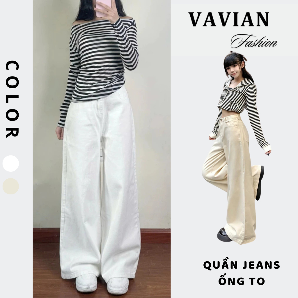 Quần JEANS ỐNG RỘNG màu TRẮNG- BE NHẠT- NÂU- ĐEN, ống loe form rộng 27 ...