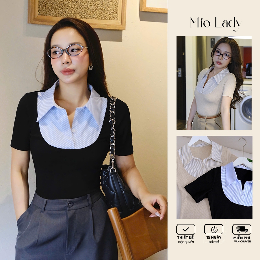 Áo Thun Pha Sơ Mi Cộc Tay Phối Cổ Thanh Lịch -Miolady AO001 | Shopee ...