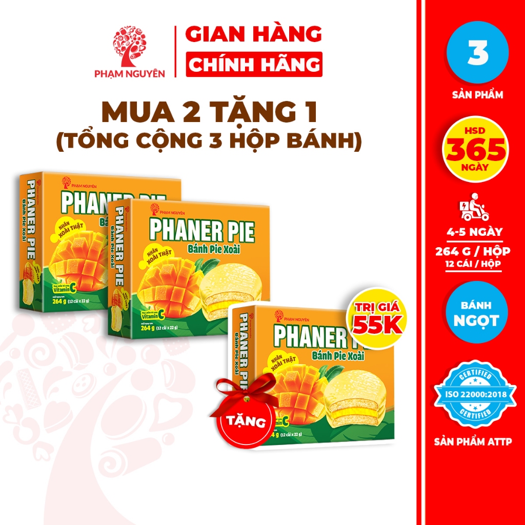 [MUA 2 TẶNG 1] Tổng cộng 3 Hộp Bánh phủ socola nhân xoài thật Phaner ...