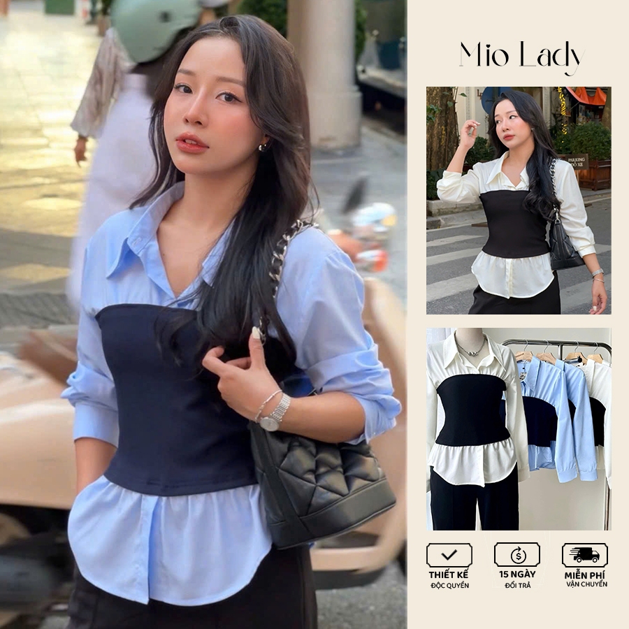 Miolady Áo Sơ Mi Phối Áo Bo Thun Cách Điệu, Phối Crop Thun, chất Thô ...