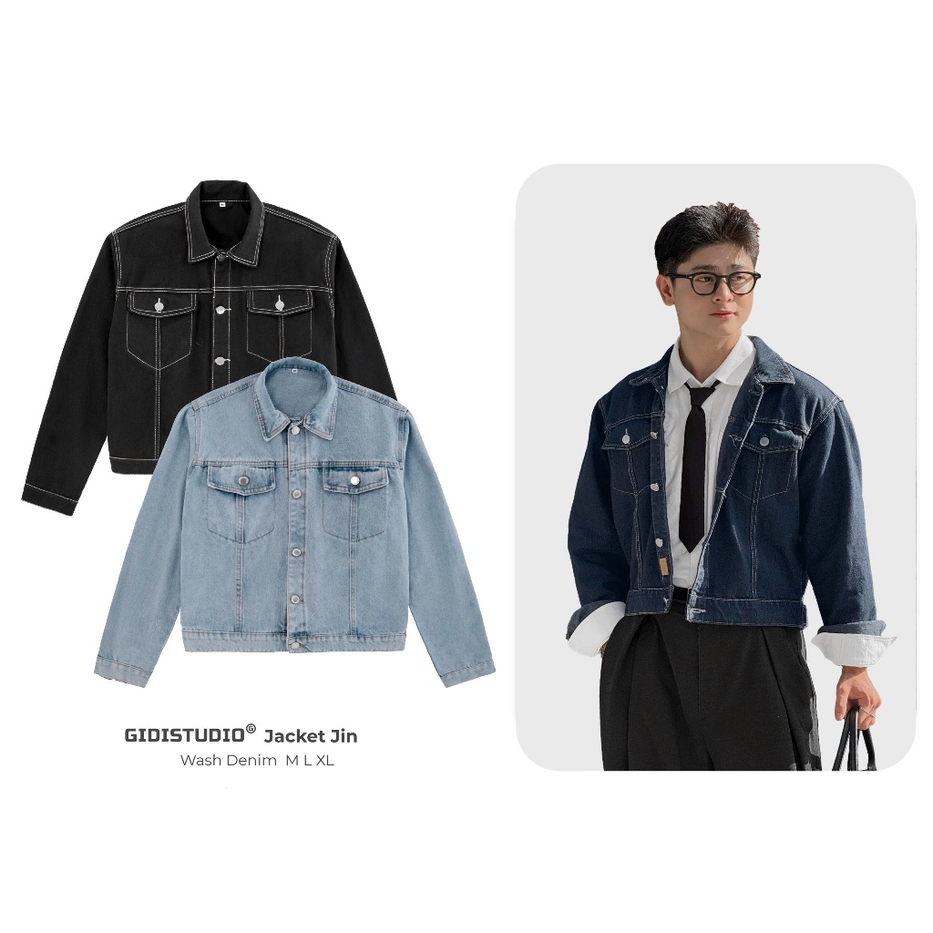 Áo khoác Jean JIN Denim form BOXY Nam Nữ Unisex - Áo Jacket DÁNG LỬNG chất Jean dày dặn, cao cấp ...