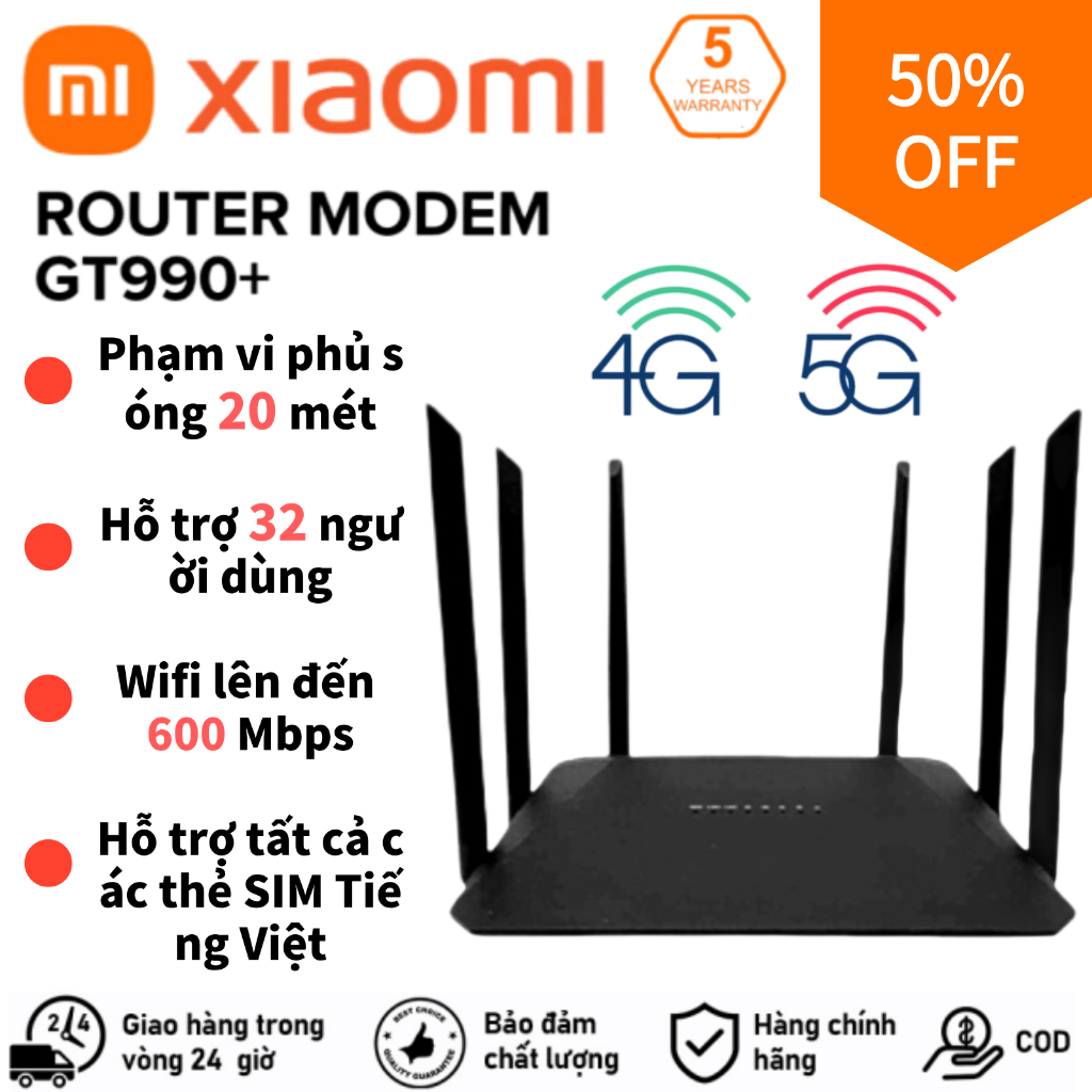 XIAOMI GT-990 Bộ định tuyến WiFi lên đến 600Mbps Modem thẻ sim 5G LTE ...