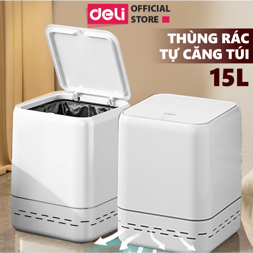 Thùng rác tự động căng túi rác 15L DELIxVUSIGN thiết kế dáng hộp vuông ...