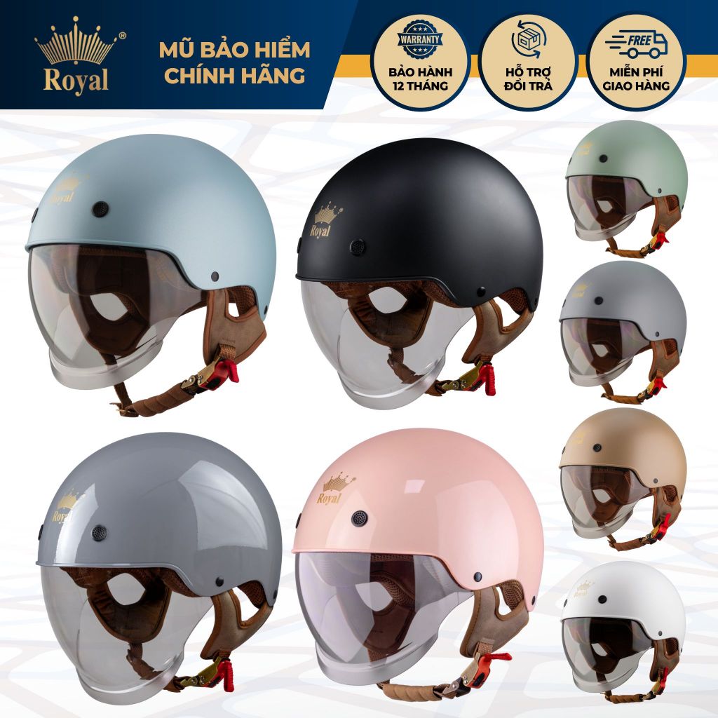 Mũ bảo hiểm xe máy 1/2 Royal M239 có kính âm màu trà, nhiều size dành ...