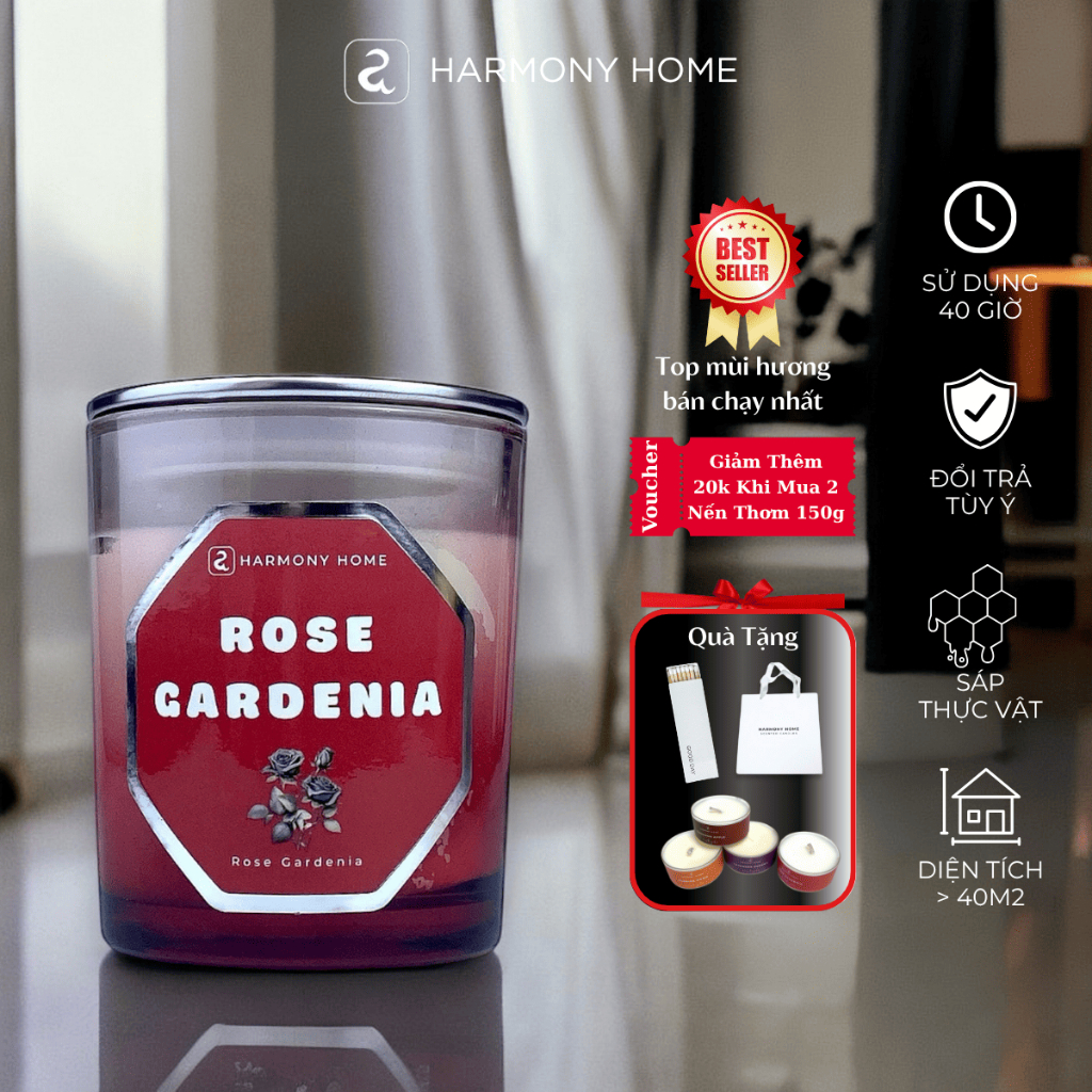Nến Thơm Rose Gardenia [A] Harmony Home - Hương Hoa Hoa Hồng Nhập Khẩu ...
