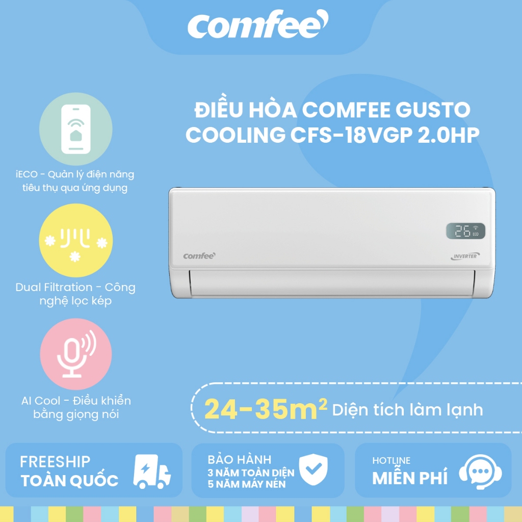[MIỄN PHÍ GIAO LẮP] Máy lạnh Comfee Inverter 2HP CFS-18VGP, Chính hãng, Bảo hành 36 tháng ...