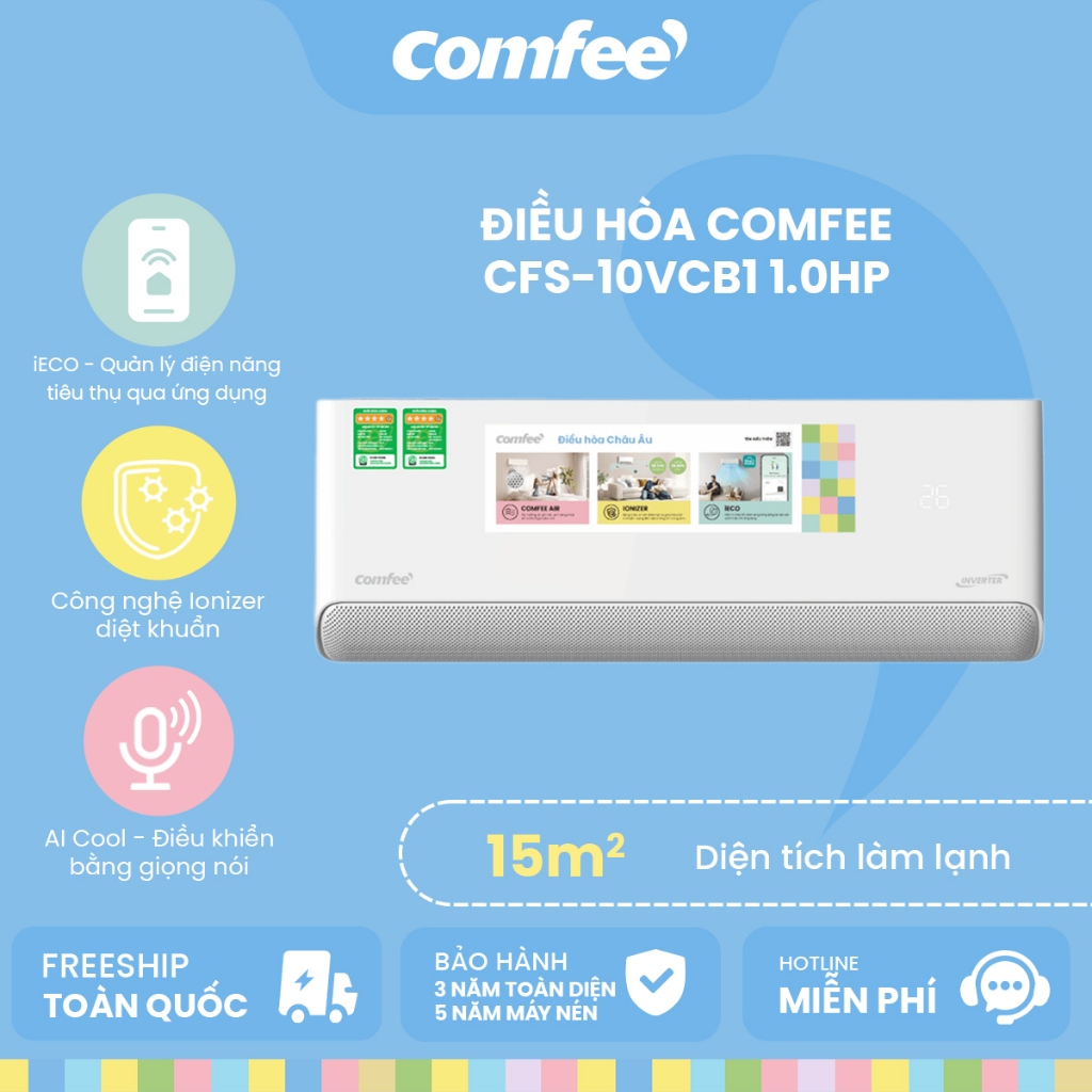 [MIỄN PHÍ GIAO LẮP] Máy lạnh Comfee Inverter 1HP CFS-10VCB1 10000 BTU| Chính hãng, Bảo hành 36 ...