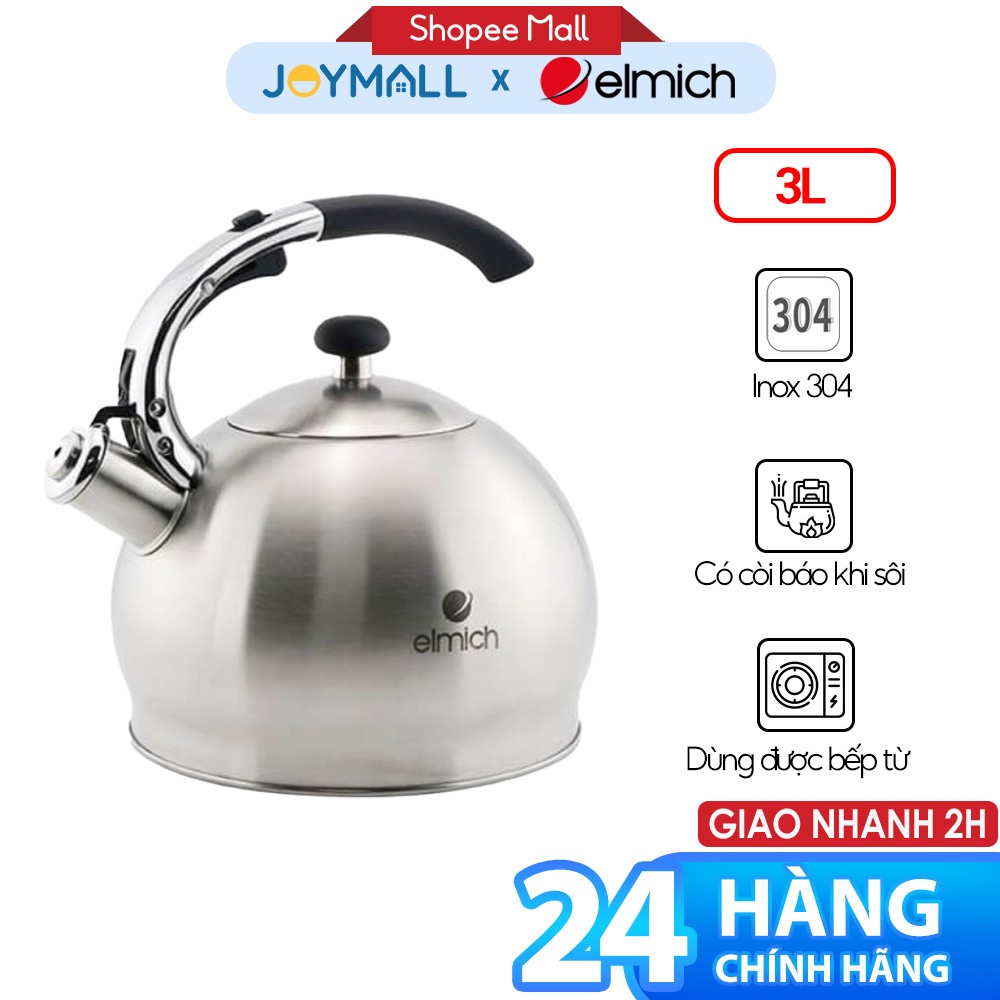 Ấm Đun Nước Elmich EL-3373 3L, Hàng Chính Hãng, Inox 304, Còi Báo Khi Sôi, Dùng Mọi Bếp ...