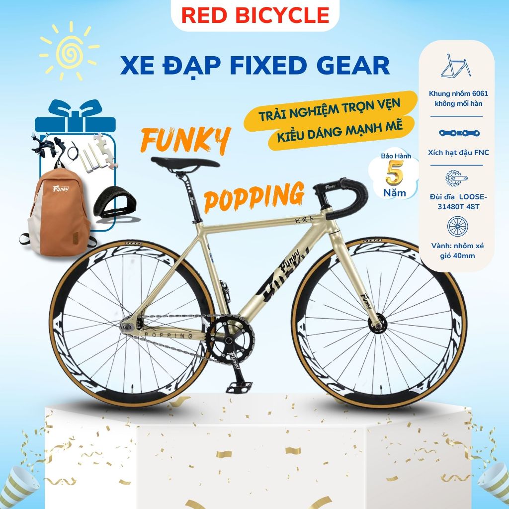 Xe Đạp Fixed Gear FUNKY POPPING Khung Nhôm Màu Đồng, Vành Nhôm 2 lớp ...