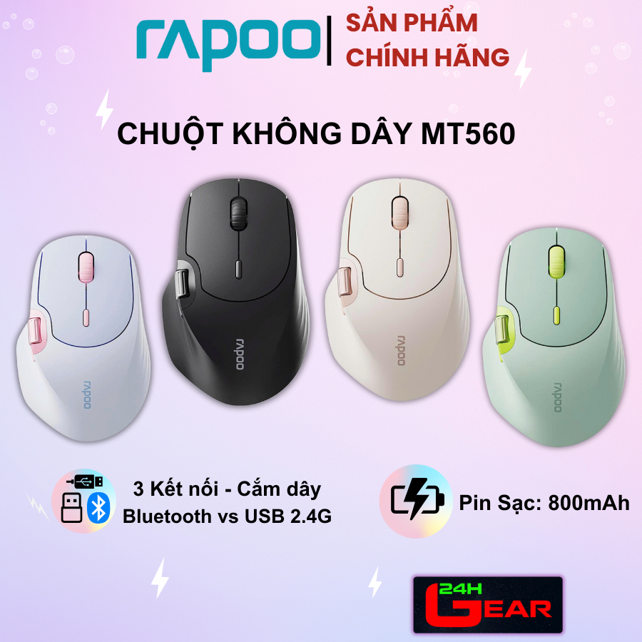 Chuột Không Dây Rapoo MT560 - Pin Sạc( Đa kết nối : Bluetooth / USB 2 ...