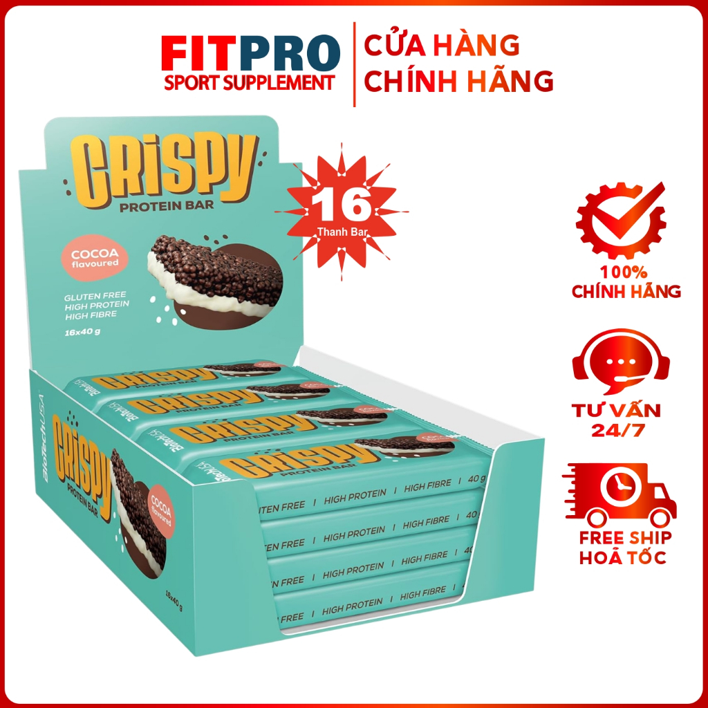 Bánh BioTech USA Crispy Protein Bar (40g, 16 bánh), Bánh Bổ Sung ...