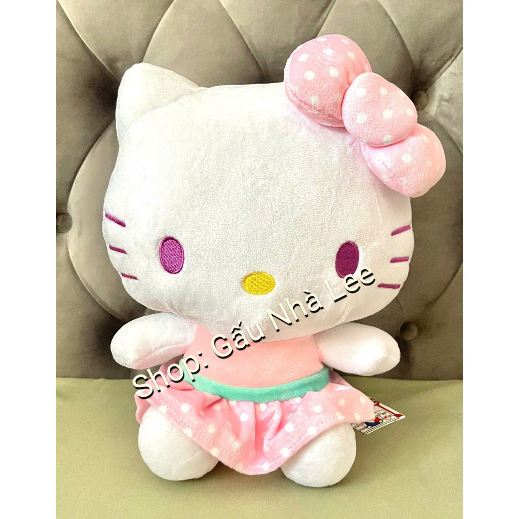 [ Nhật Bản ] Bé gấu bông Hello Kitty nơ B, size 35cm, lông đẹp mịn xịn, mới 100%, full tem tag ...