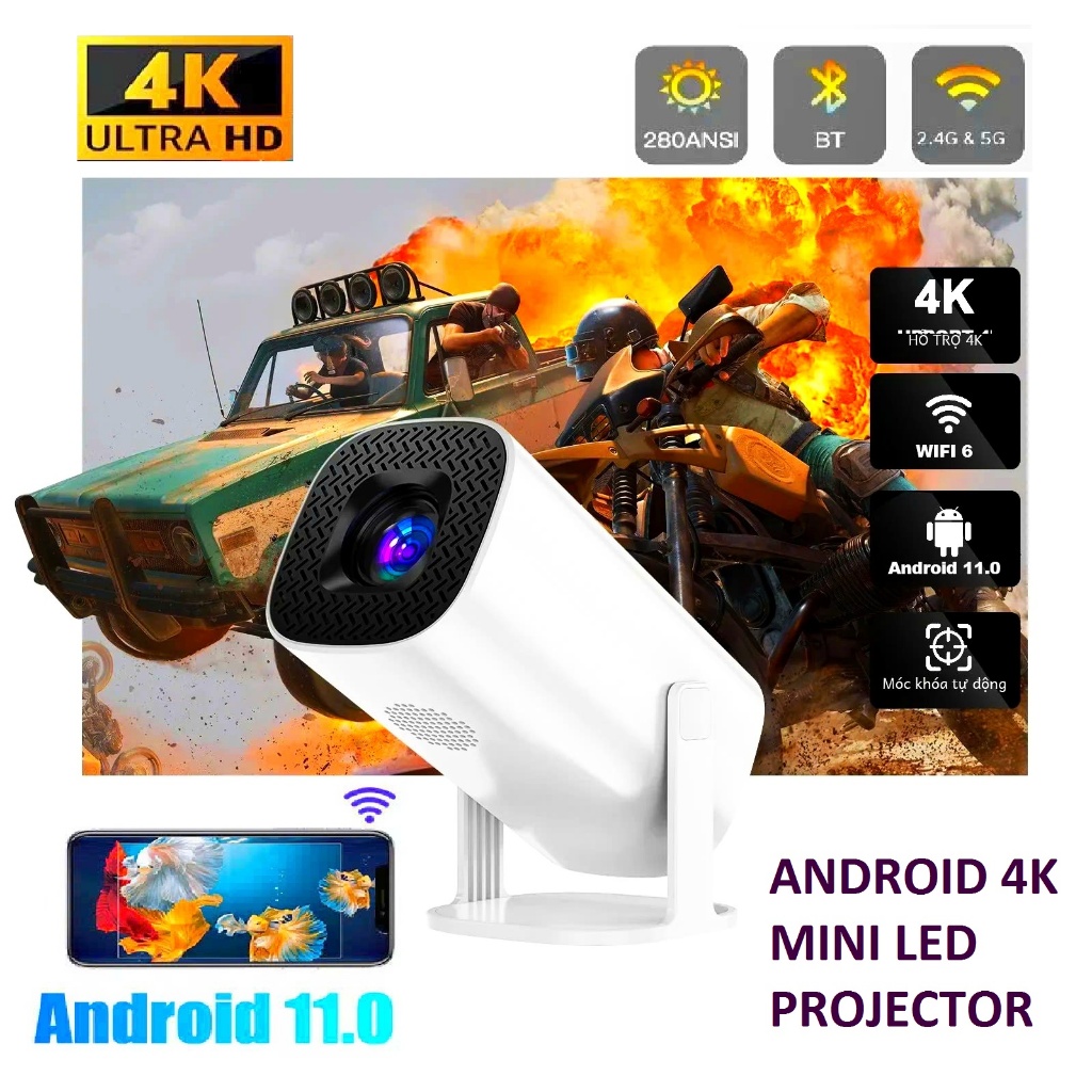 Máy Chiếu WiFi LED Projector P30M HĐH Android 11 4K Allwinner H713 ...