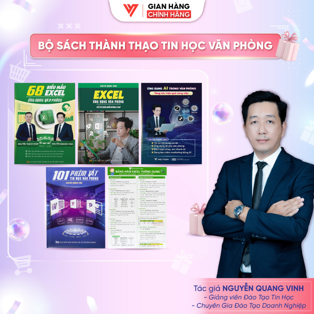 Bộ 5 Sách Excel - 68 Biểu Mẫu Excel - Ứng Dụng AI - 101 Phím Tắt - Bảng Hàm Excel Thông Dụng Tin ...