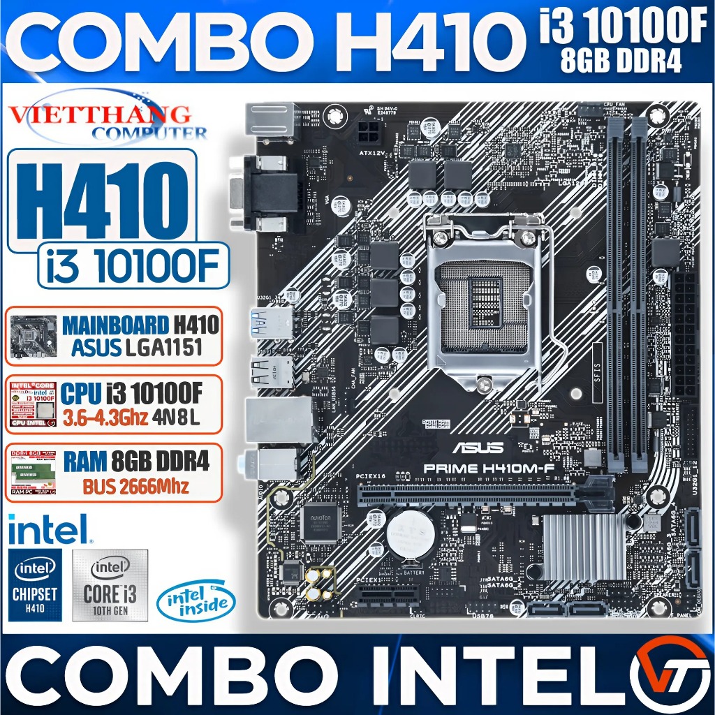 Combo H410 - Mainboard H410 Asus + CPU i3 10100F 4N 8L + Ram 8GB DDR4 ...
