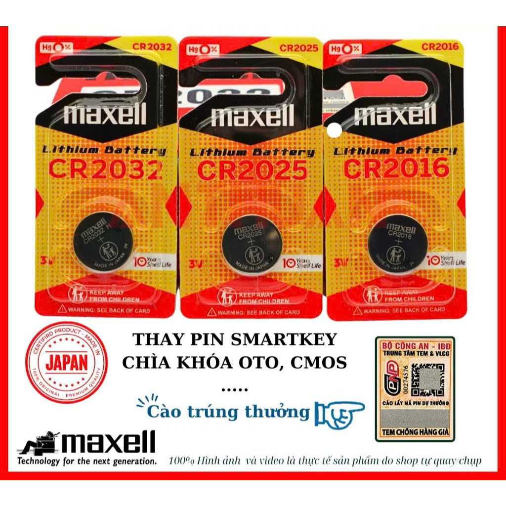 Pin 3V CR2032 CR2025 CR2016 Maxell Pin cúc áo dùng cho remote smartkey ...