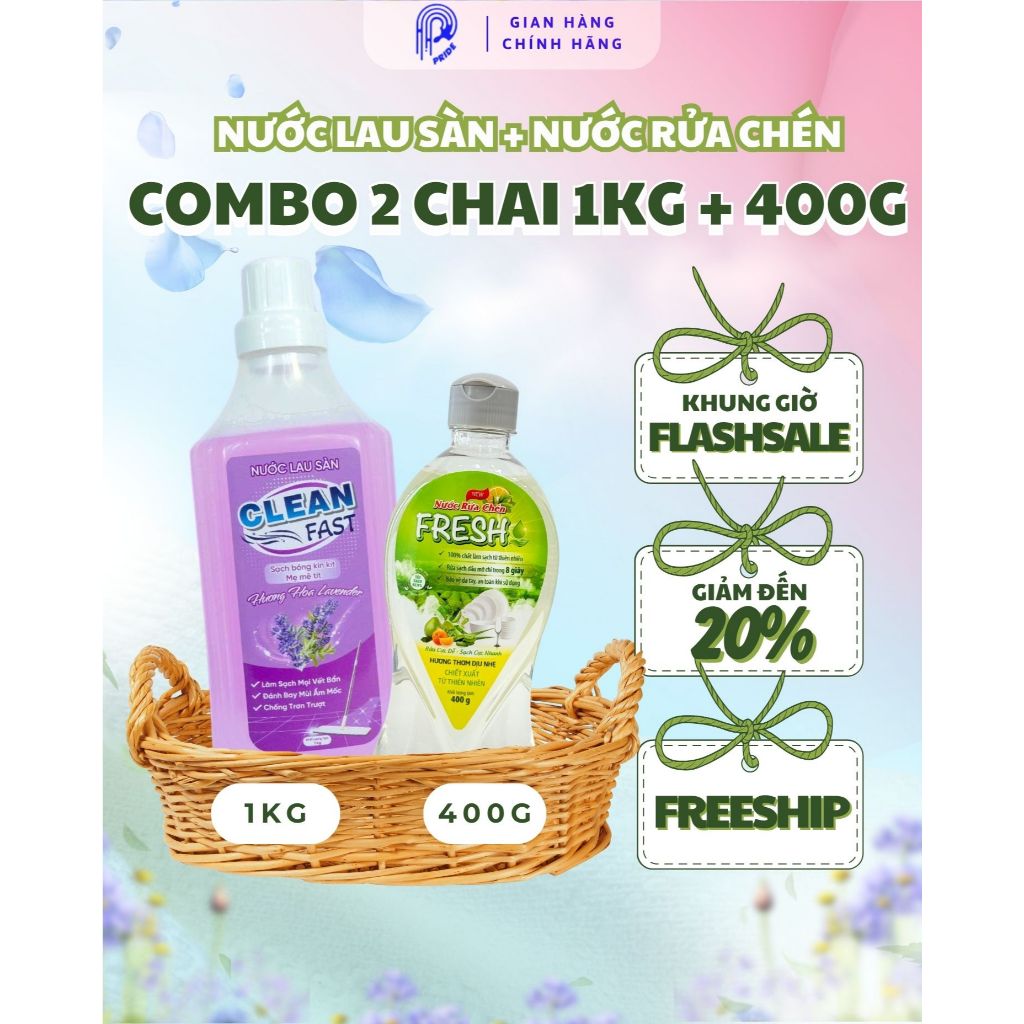 [COMBO 2 MÓN] Nước lau sàn Clean Fast 1KG + Nước rửa chén Fresh 400G ...