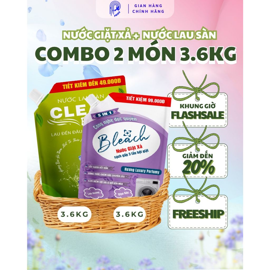 Combo Túi nước giặt xả 5in1 3.6KG và Nước lau sàn 3.6KG | Shopee Việt Nam