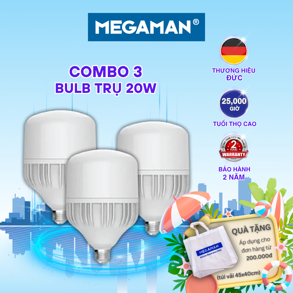 [CHÍNH HÃNG ĐỨC] COMBO 3 Bóng Đèn LED Bulb Trụ Thân Nhôm MEGAMAN 20W ...