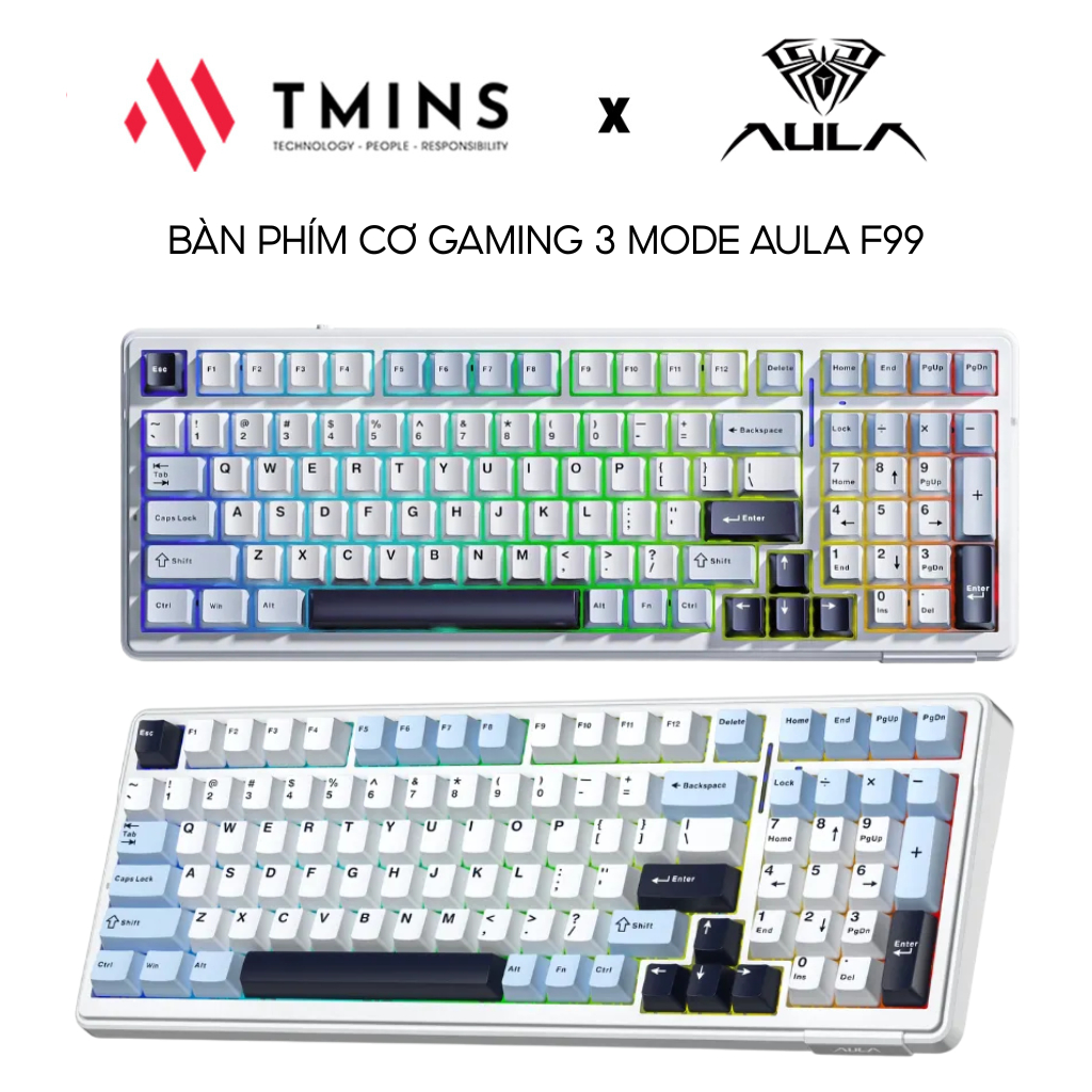 Bàn phím cơ Gaming không dây AULA F99 ( 3 MODE/ Hotswap/ LED RGB ...