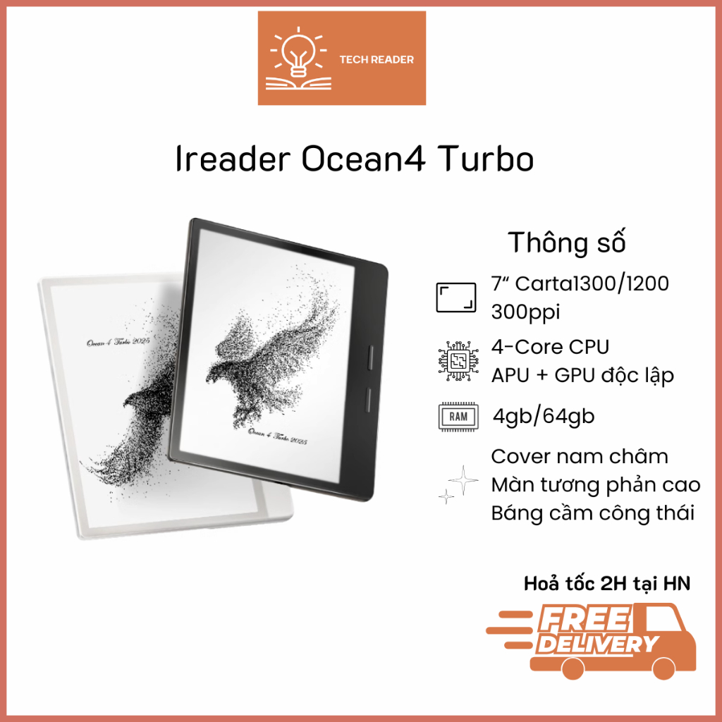 Máy đọc sách Ireader Ocean 4 Turbo bản 2024/2025 - Màn hình Carta1300/1200 siêu nét - Hàng nhập ...
