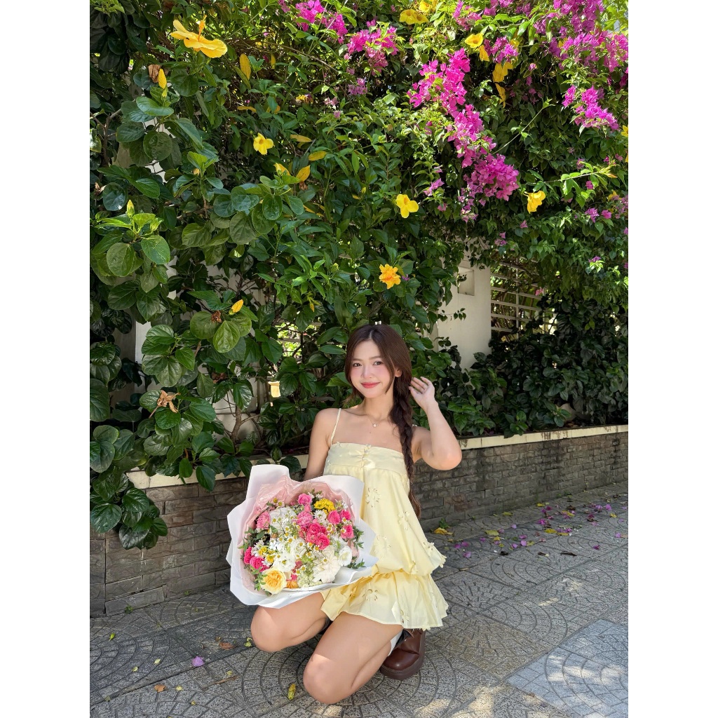 Đầm Nữ Nhún Eo Dáng Bí Cắt Xẻ Hoa Siêu Dễ Thương | PUCE DRESS | Secodee | Shopee Việt Nam