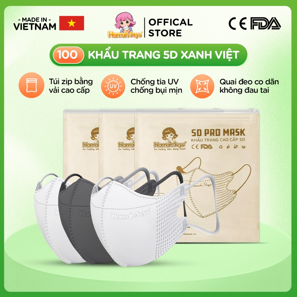 [Thùng 100 cái] Khẩu trang 5D XANH VIỆT chống tia UV chống nắng bụi mịn ...