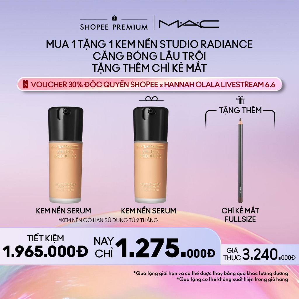 [LIVESTREAM MAC x HANNAH OLALA 6.6] MAC - Bộ 2 món: Kem Nền Studio Radiance Serum Powered 30ml ...