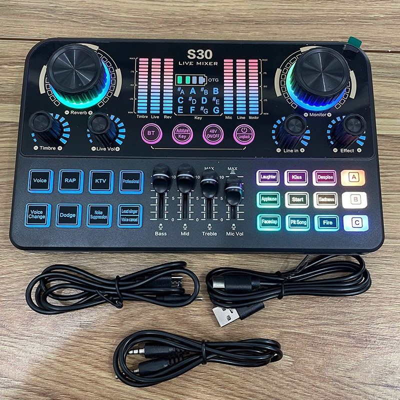 Sound card S30 hỗ trợ bluetooth, pin sạc, đèn LED, chế độ auto-tune ...