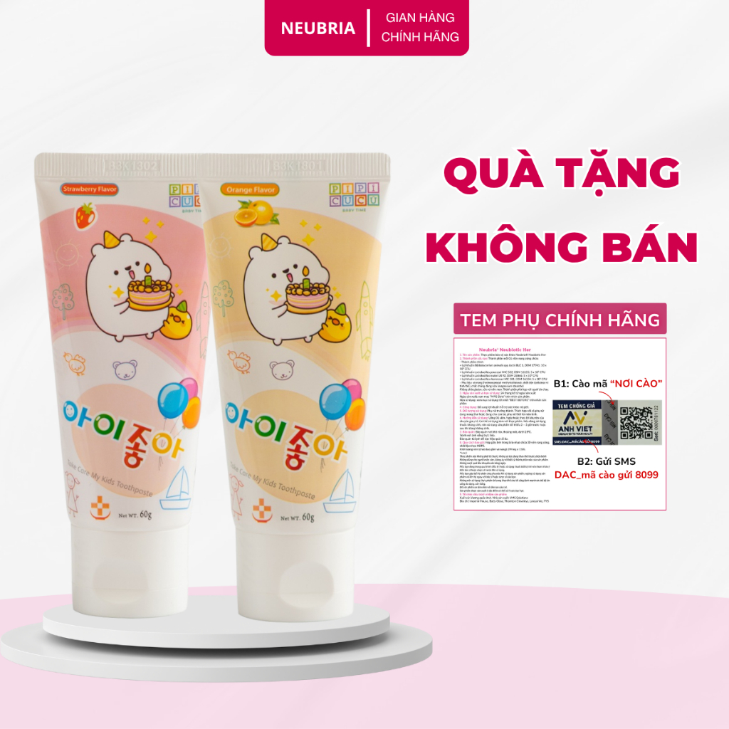 Kem đánh răng Pipi Cucu Hàn Quốc hương dâu, cam cho bé từ 2 đến 6 tuổi ...