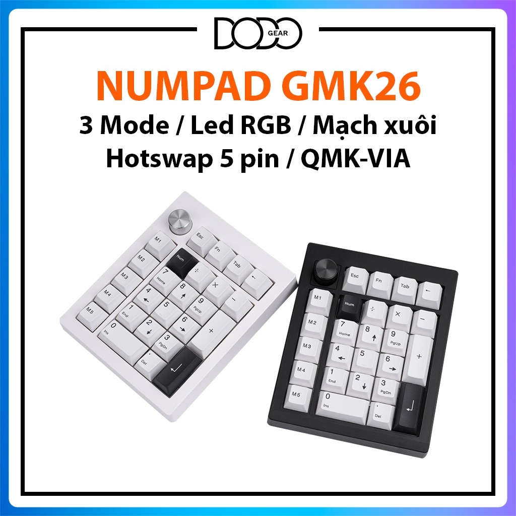 Bàn phím cơ numpad GMK26 LED RGB 3 mode kết nối dây, bluetooth và ...