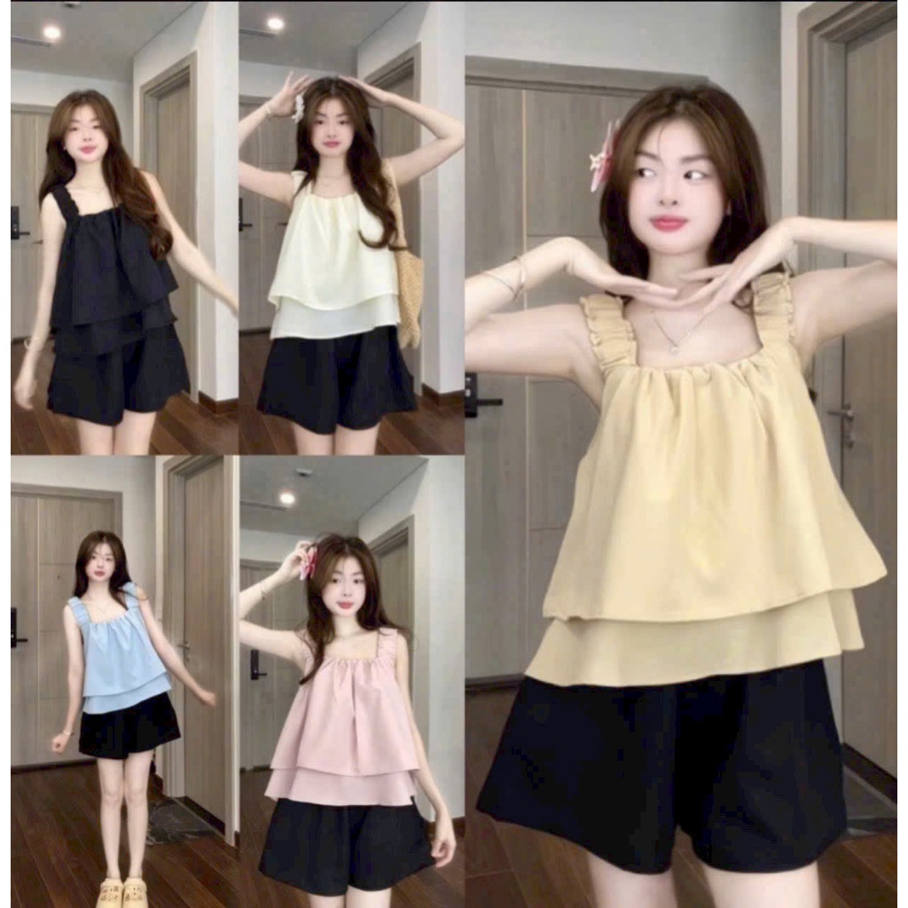 Set Bộ Quần Ngắn Dây Bản Xinh Xắn vải Kate Lụa Freesise 45-57KG Women Nữ Voi | Shopee Việt Nam